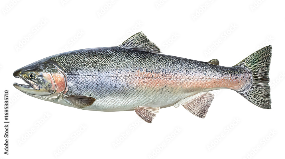 Full Side View of a Salmon with Realistic Fish Anatomy Details on ...