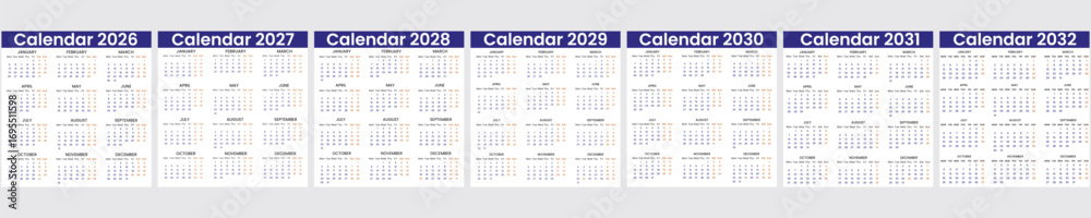 Vector calendar design illustration. Calendar design on 2026, 2027 ...