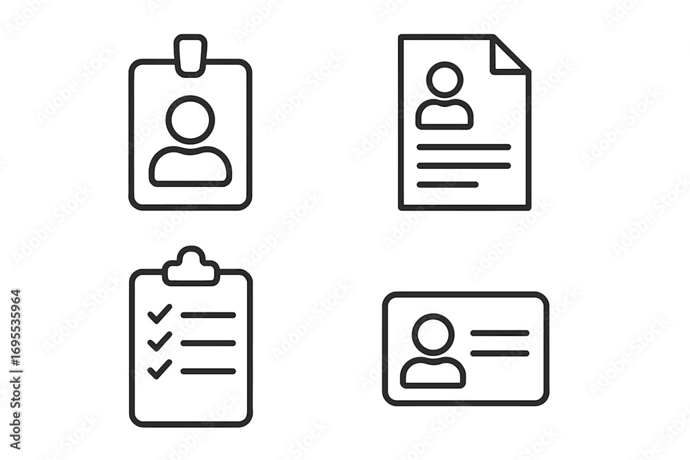 Employee badge, ID card, and personal documents line icon set. Vector ...