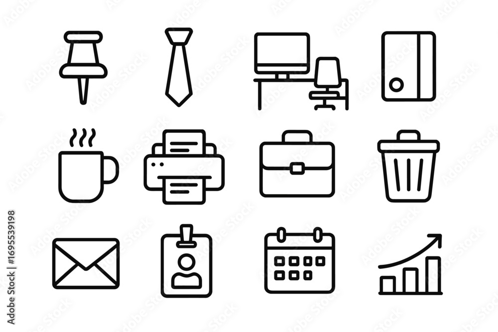 Office line icon set. Business and work symbols collection. Thin line ...