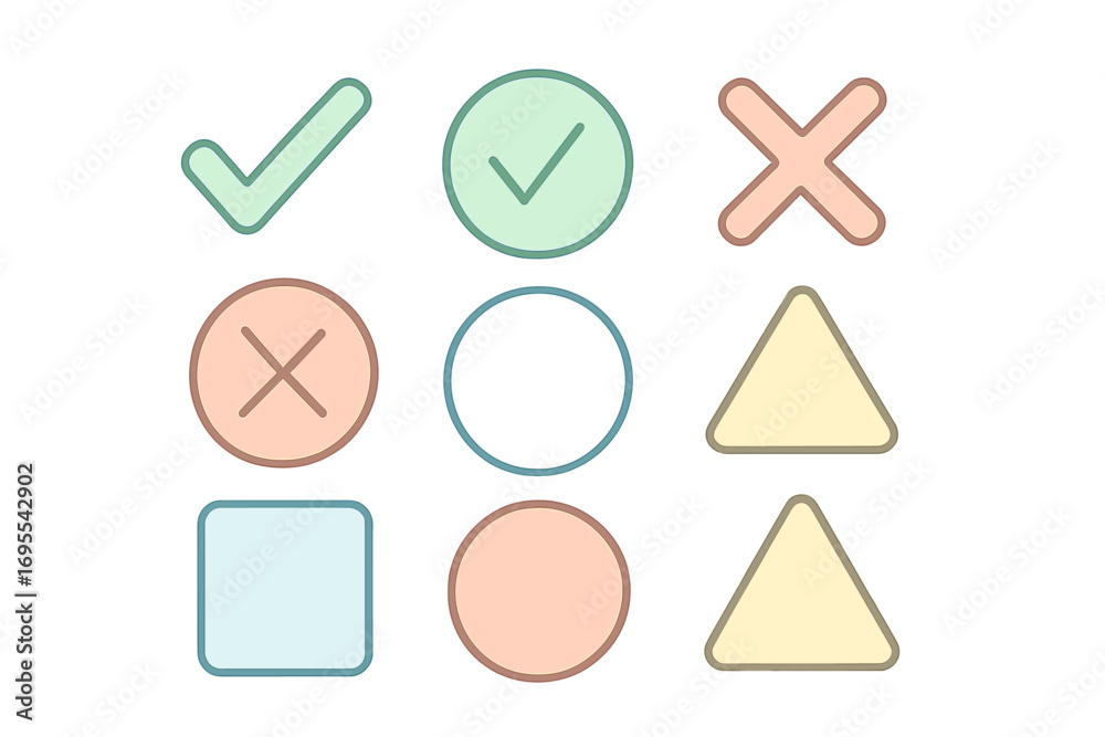 Stock-Vektorgrafik „Minimalist icon set with checkmarks and crosses for yes or no validation ...