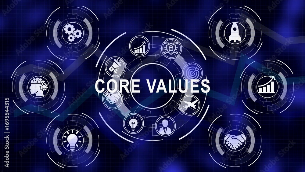 Illustration representing core values and business concepts in a modern ...