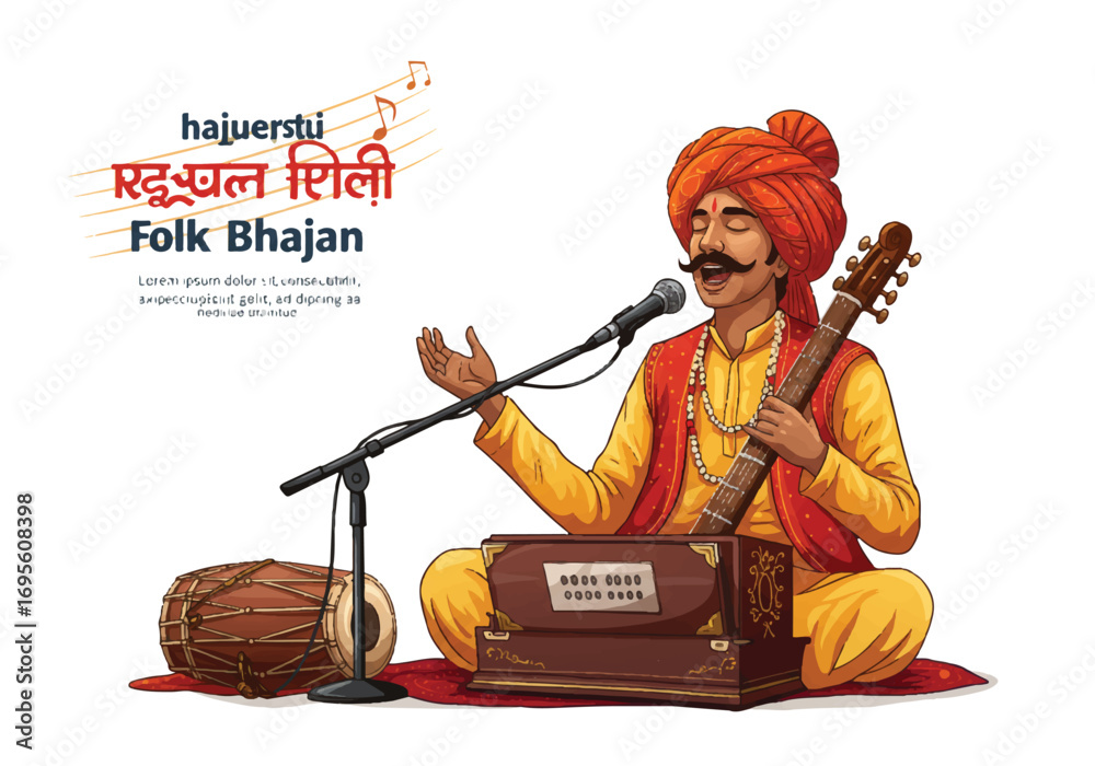 Vibrant realistic 2D vector illustration depicts a Rajasthani folk ...