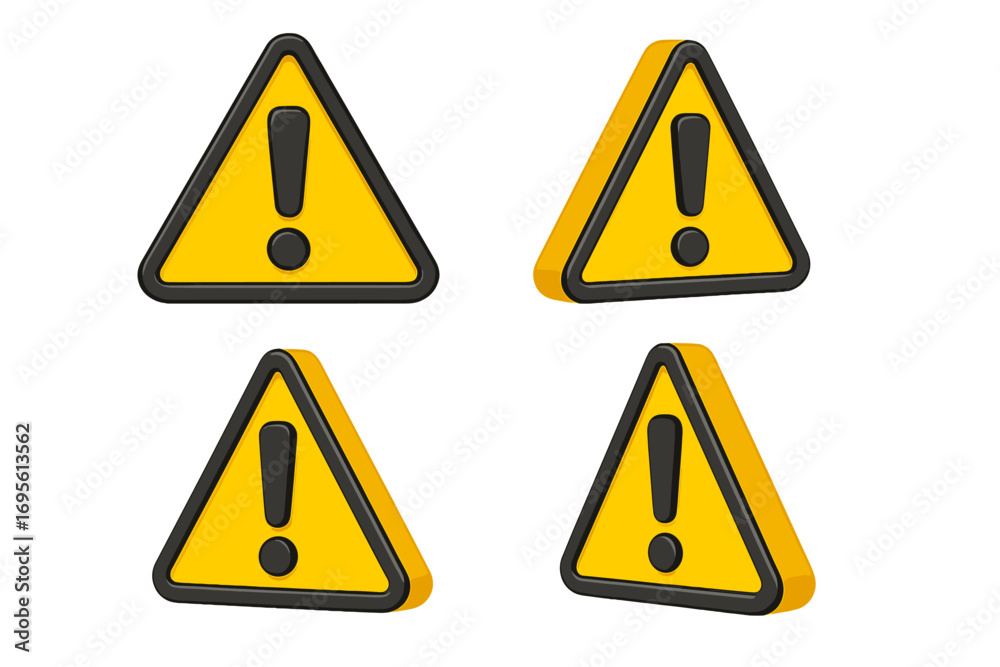 3D yellow triangle warning sign set with exclamation mark. Vector ...