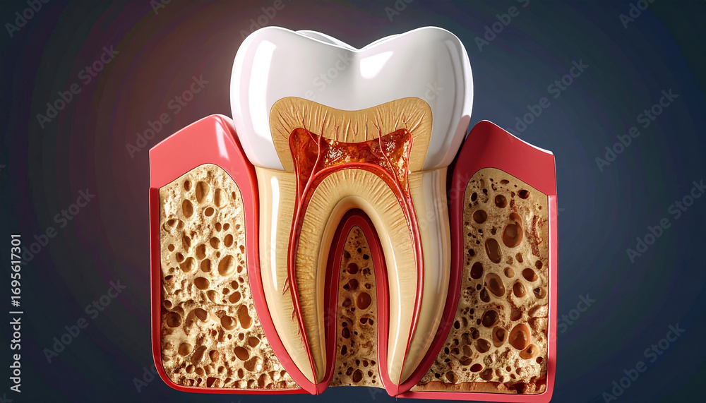 Anatomical cross section of a human tooth showing enamel dentin pulp ...
