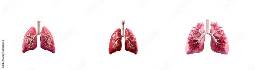 Three realistic human lung models with detailed internal structures ...