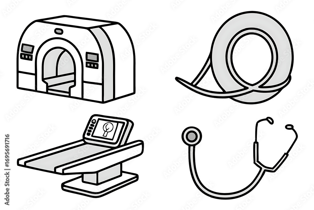 Medical imaging equipment icons isolated on transparent background ...