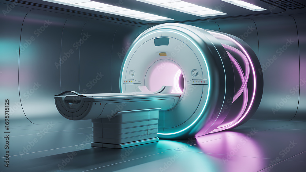 Foto de Stock Advanced MRI scanner with neon lighting in a modern room ...