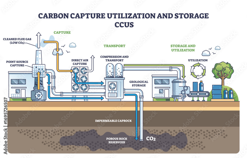 Carbon capture utilization and storage shows CO2 captured from sources ...