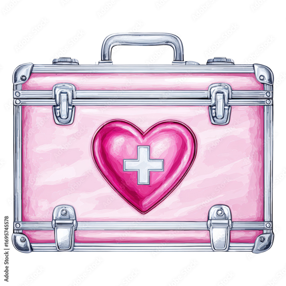 Illustration Stock First aid kit medical box pink heart icon cross ...