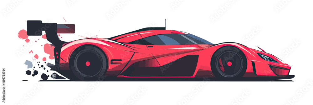 Red race car side view illustration with dynamic splatter effect and ...