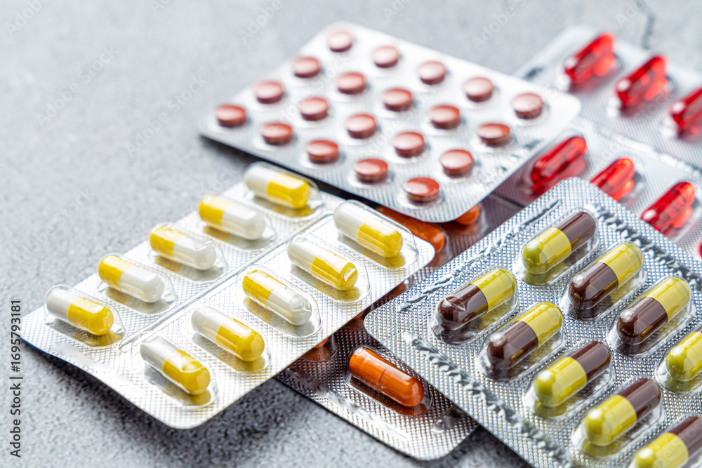 Variety of medicines and drugs.Medicine and healthcare concept.Variety ...