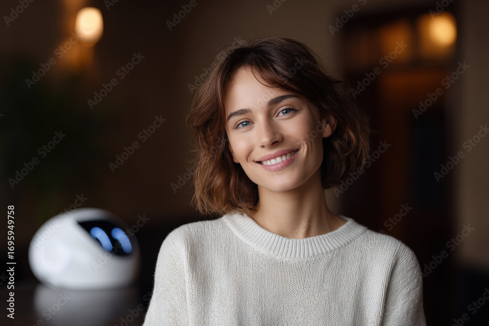 friendly ai assistant engages with hotel guests at modern welcoming ...