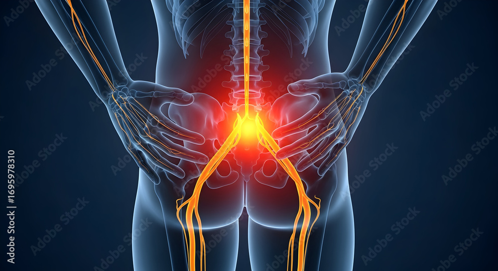 Stock-Foto „Lower Back Pain Sciatica Nerve Anatomy Medical Illustration ...