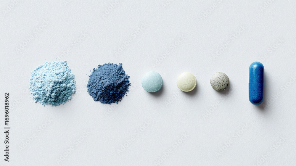 Ilustración de Stock Powder tablet capsule blue pharmaceutical medicine ...