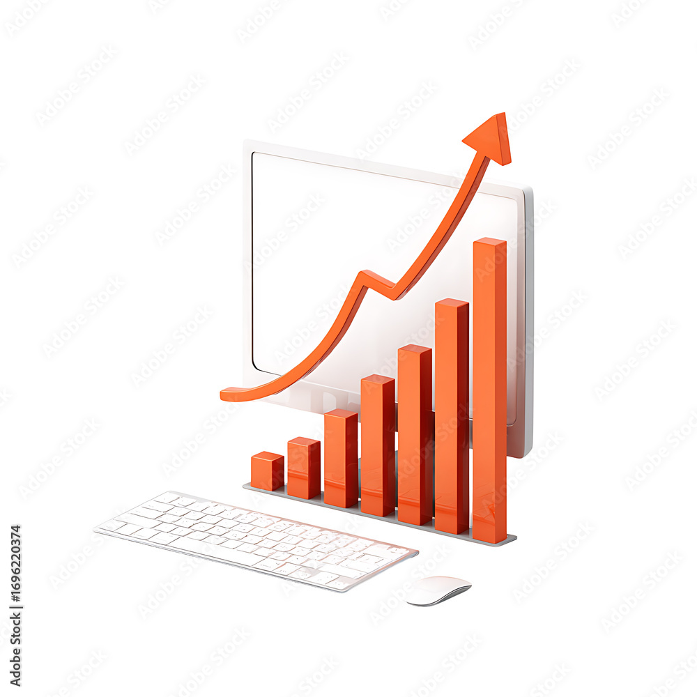 Computer Monitor with Orange Growth Chart and Upward Arrow Displaying ...