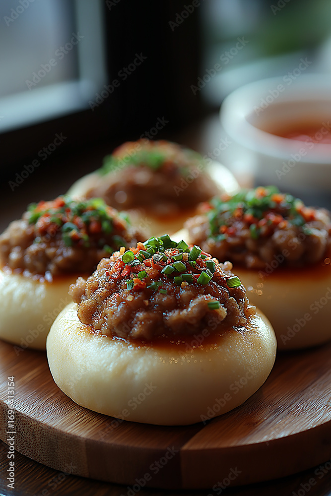 Dim sum dumplings: savory steamed appetizer with pork, Chinese cuisine ...