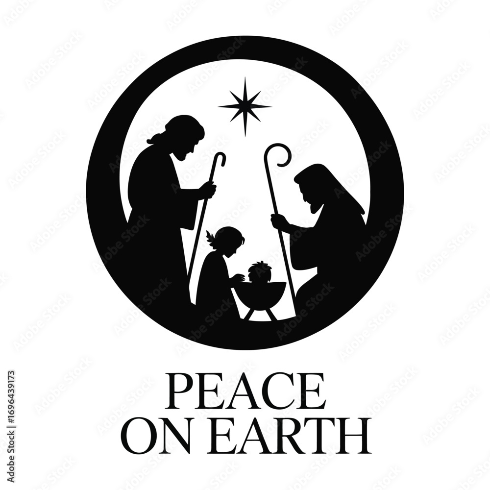 Image vectorielle Stock Circular Nativity Scene Silhouette with Star ...
