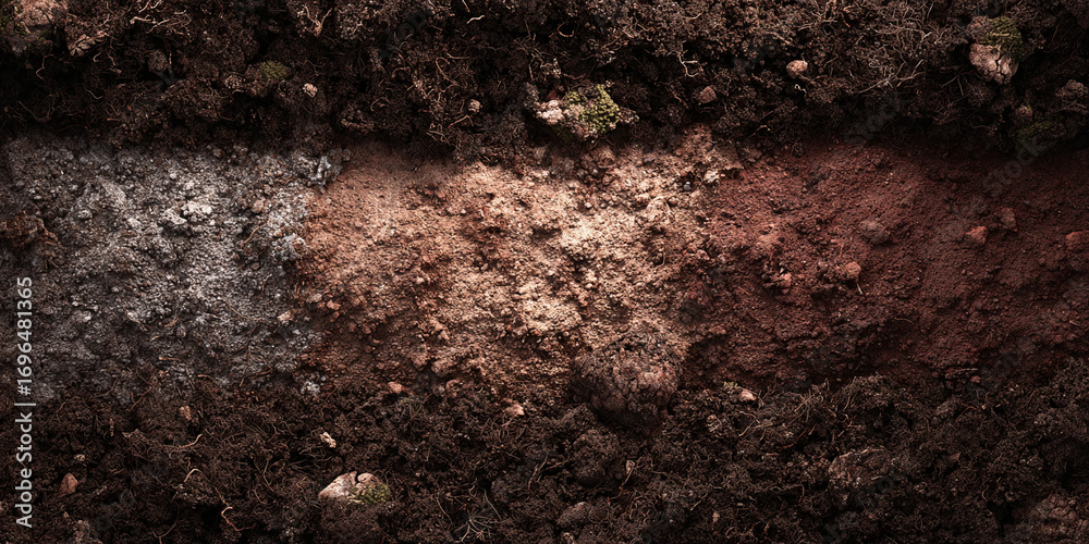 Underground soil texture with earthy tones, natural crosscut of ground ...