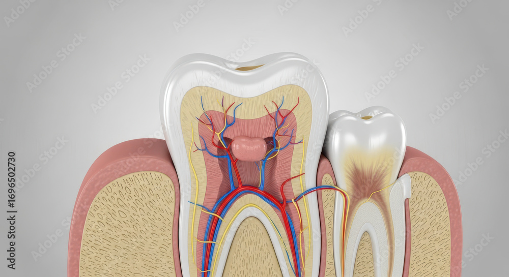 Detailed Anatomy and Structure of Human Tooth Cross Section Showing ...