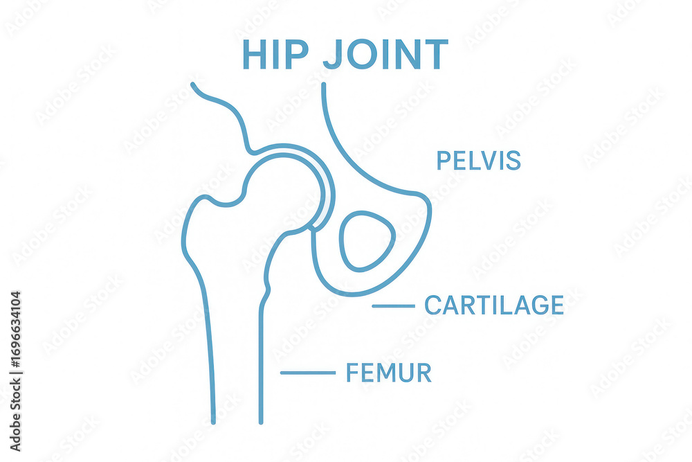 Hip Joint Anatomy Diagram: Femur, Pelvis, Cartilage Illustration Stock ...