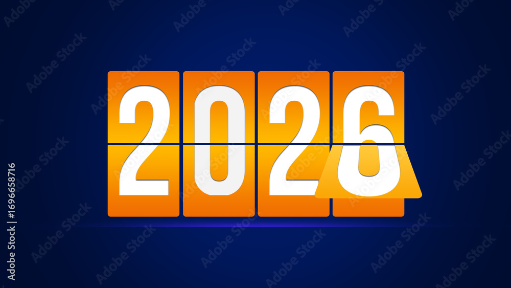 Stock-Illustration „Happy New Year 2026 Flip Clock Style Banner Digital ...