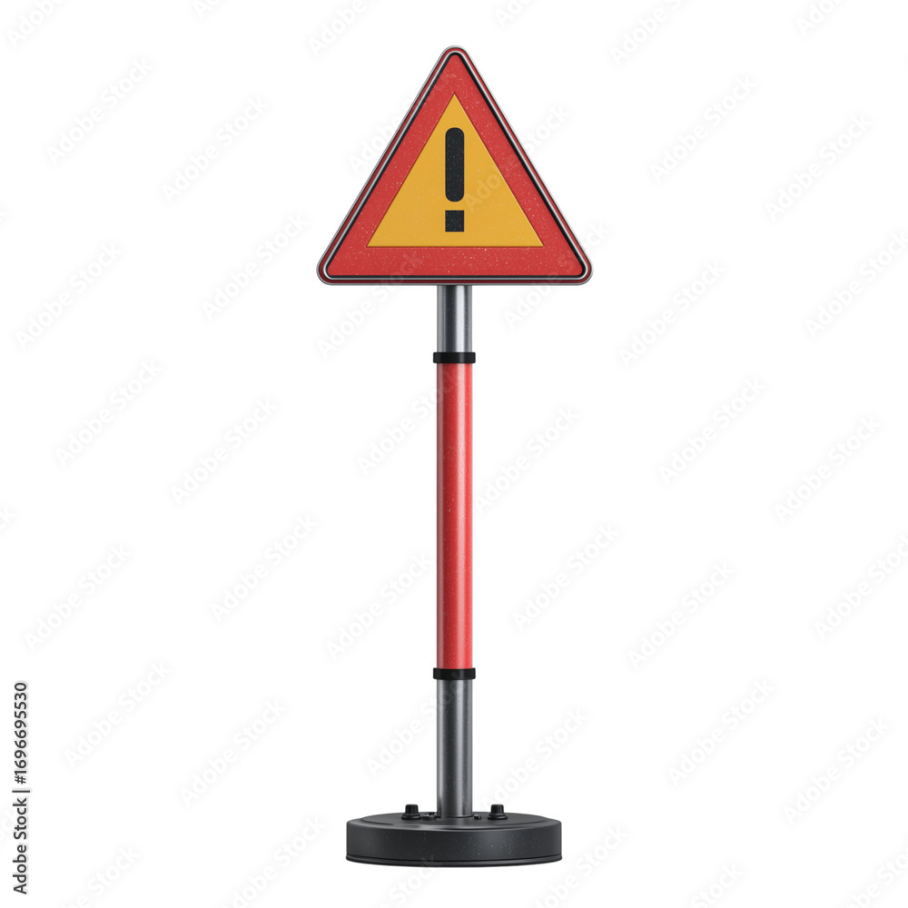 pole with a sign A hazard warning sign with exclamation marks, alerting ...