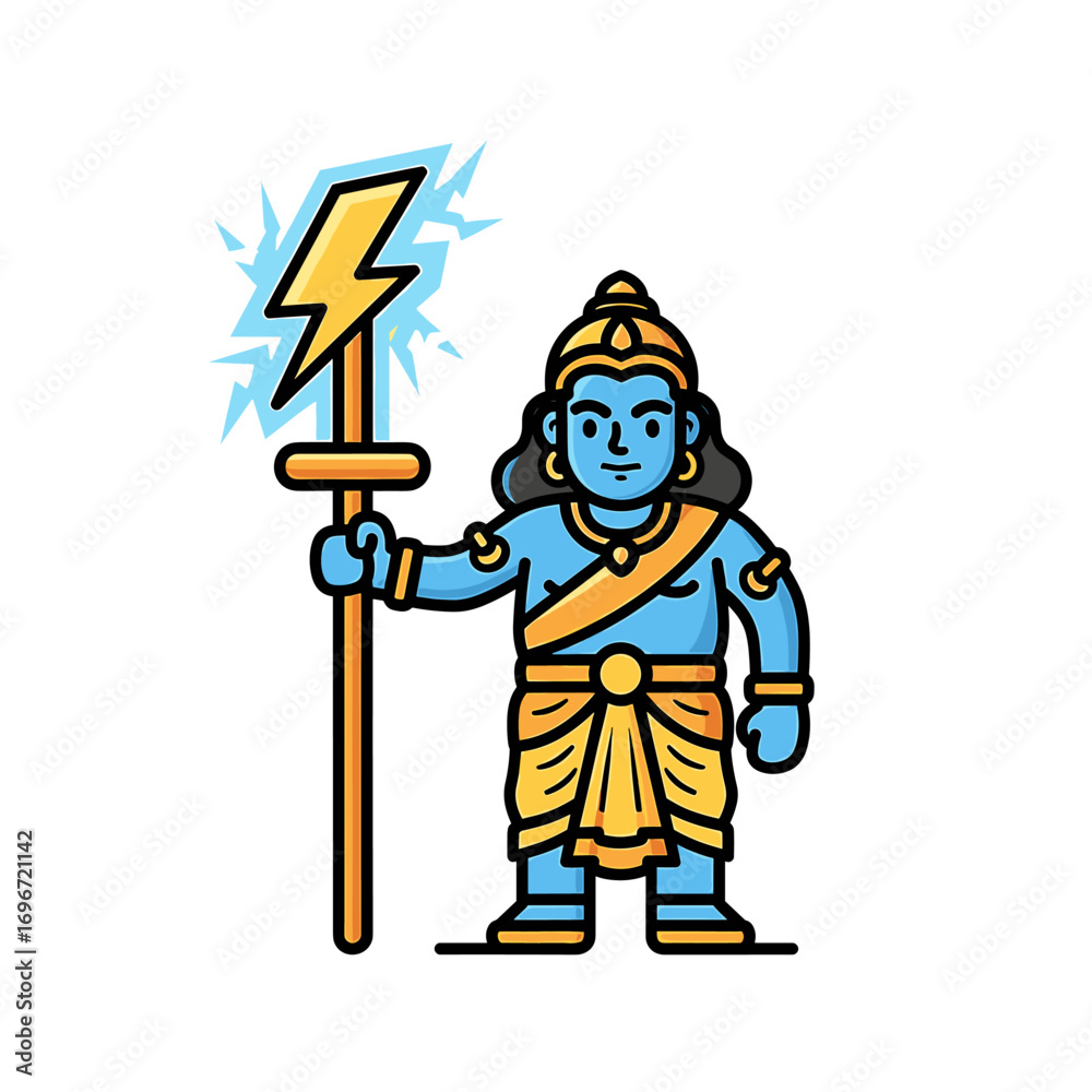 Cartoon depiction of Hindu deity Indra, holding his thunderbolt Vajra ...