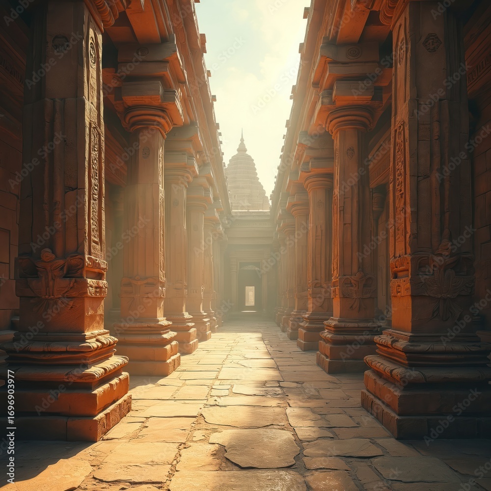 Ancient Hindu temple architecture with detailed stone carvings and a ...