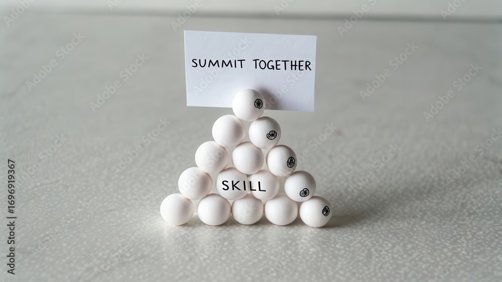Building a Pyramid of Teamwork and Skill with White Balls Stock Photo ...