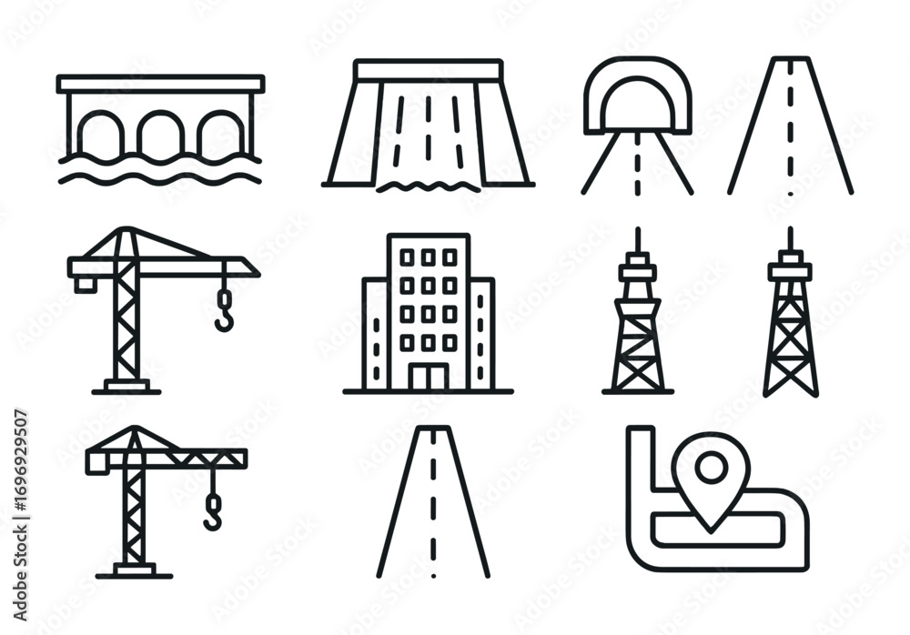 Civil Engineering Icons. Outline icon set of Civil engineering ...