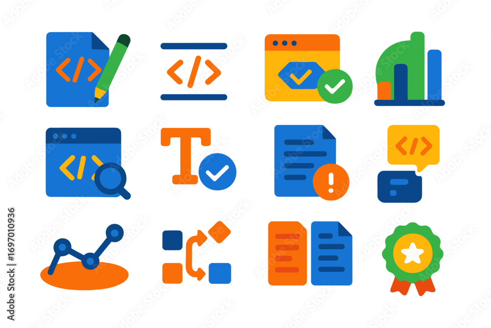 Code Tools Icons. Flat vector icons of Code Quality Tools: linter icon ...