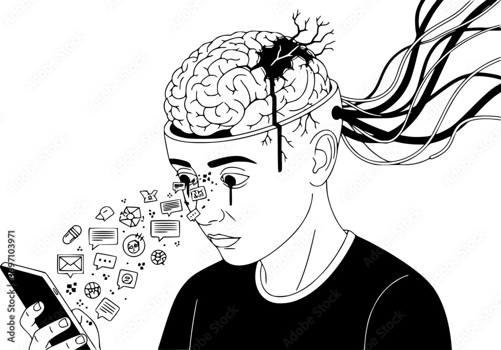 Vettoriale stock di Human with Brain Rot Viewing Low-Quality Content on ...