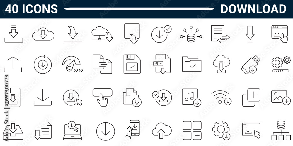 Download line editable icon set. Containing upload, document, link ...