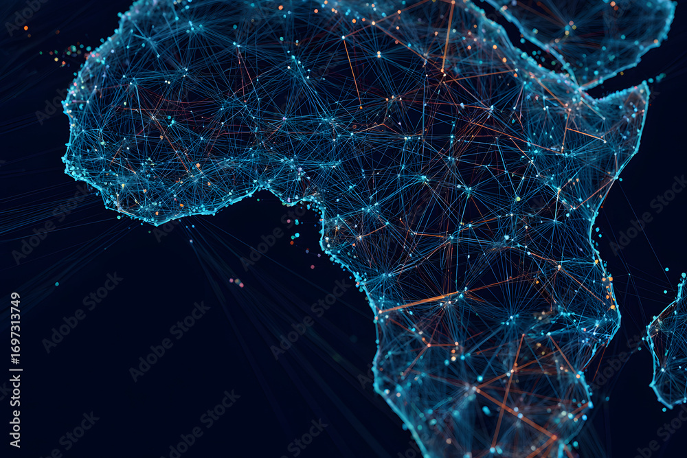 africa network map with connected server nodes and adark theme ...
