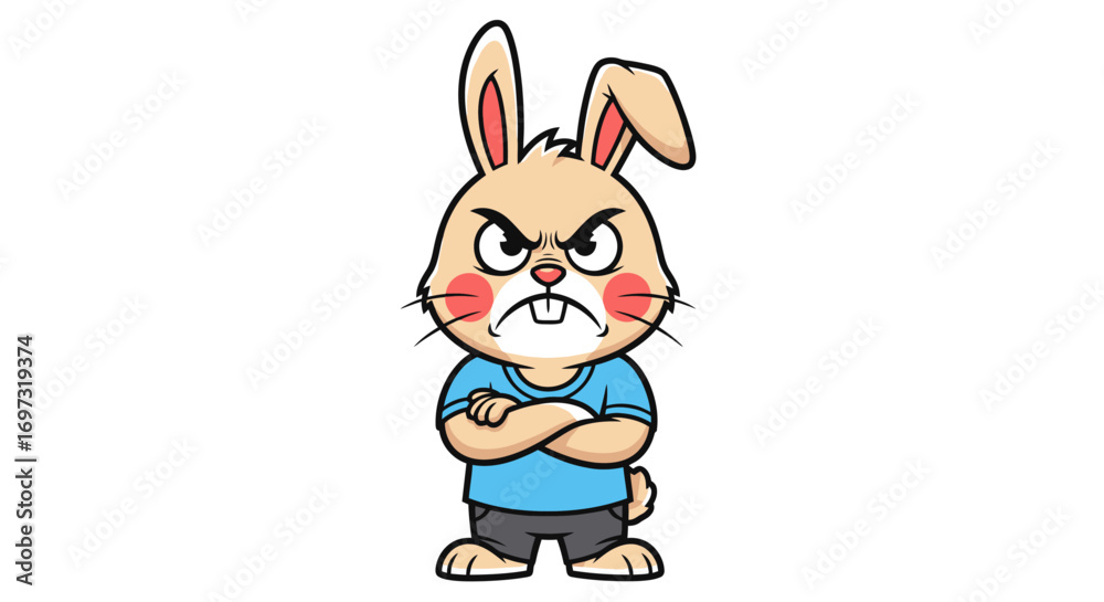 Cartoon Angry Rabbit Character with Folded Arms Expression for Children ...