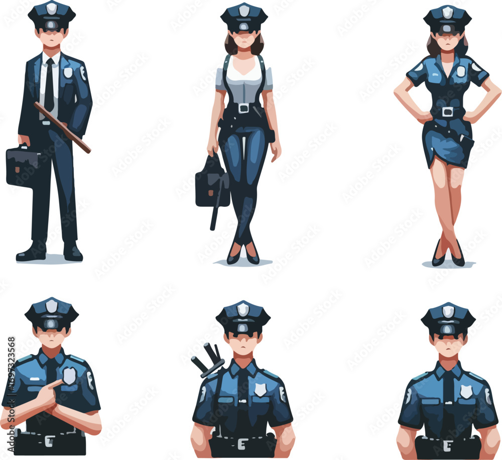 Cartoon vector illustration pack of police officer characters in ...