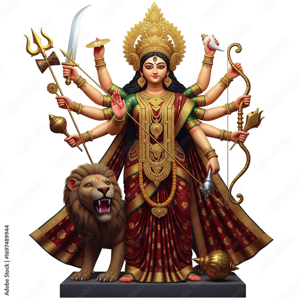 Divine Durga Mata standing with lion, a powerful goddess in Hindu ...