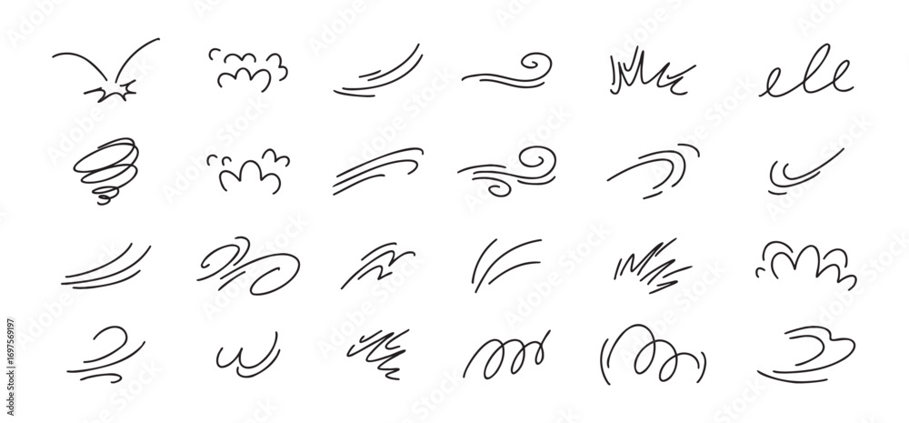Doodle line wind moving set. Breath of the typhoon. Flat wind moves ...