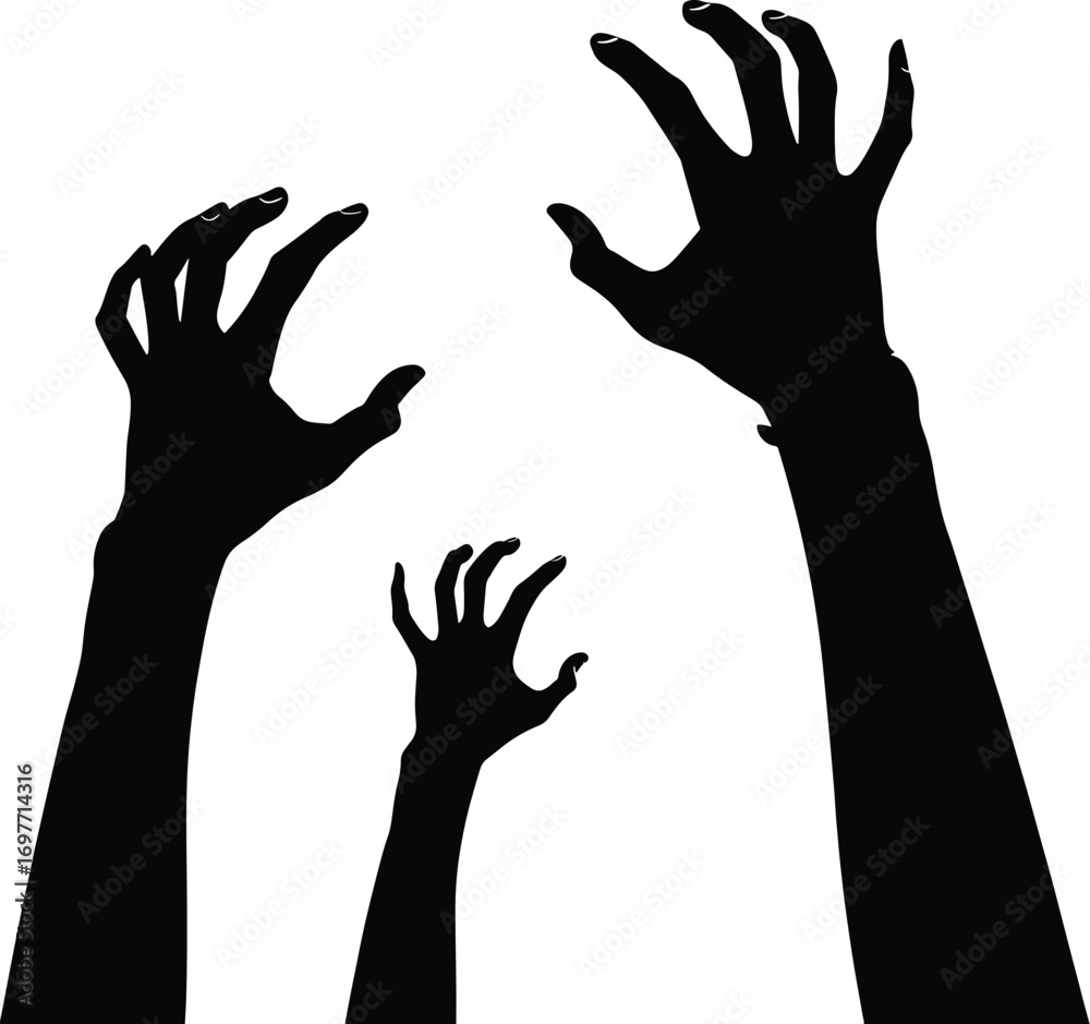 Creepy Zombie Hands Reaching Up Black Silhouette Stock Vector | Adobe Stock