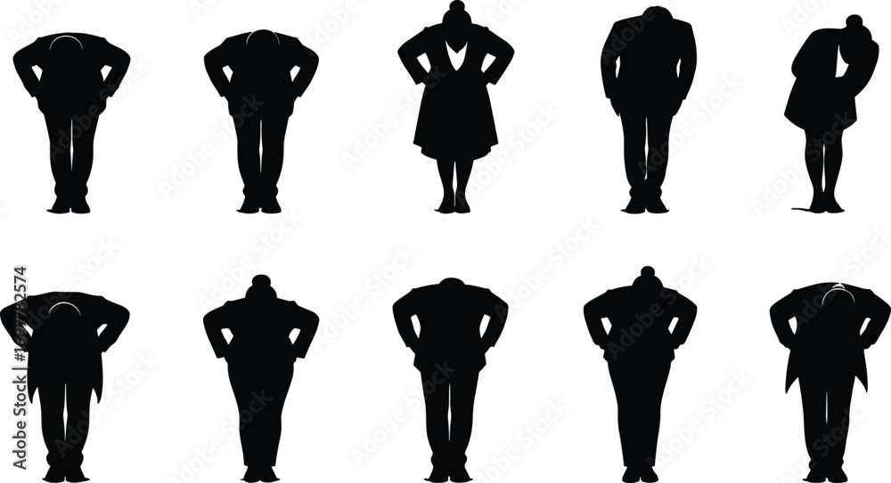 Silhouette Vector Set of People Bowing in Respect – Male and Female ...