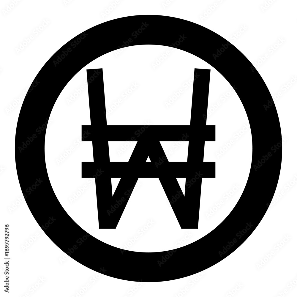 South Korean won currency symbol sign icon in circle round black color ...