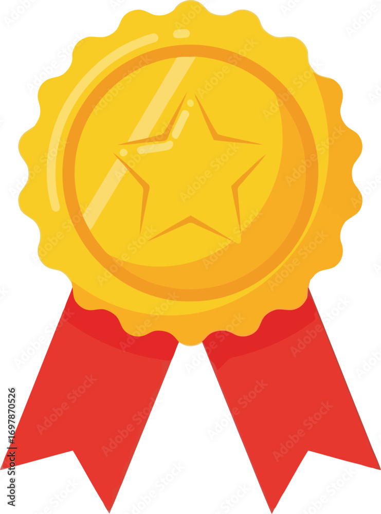 Sad gold medal trophy with red ribbon vector illustration for award ...