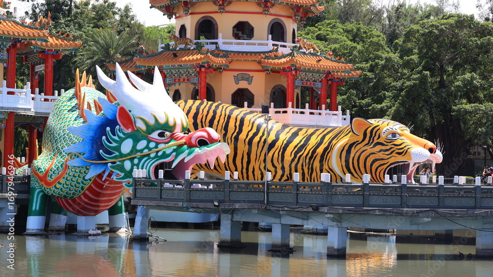 Kaohsiung, Taiwan September 9 2025: The Dragon and Tiger Pagodas is a ...