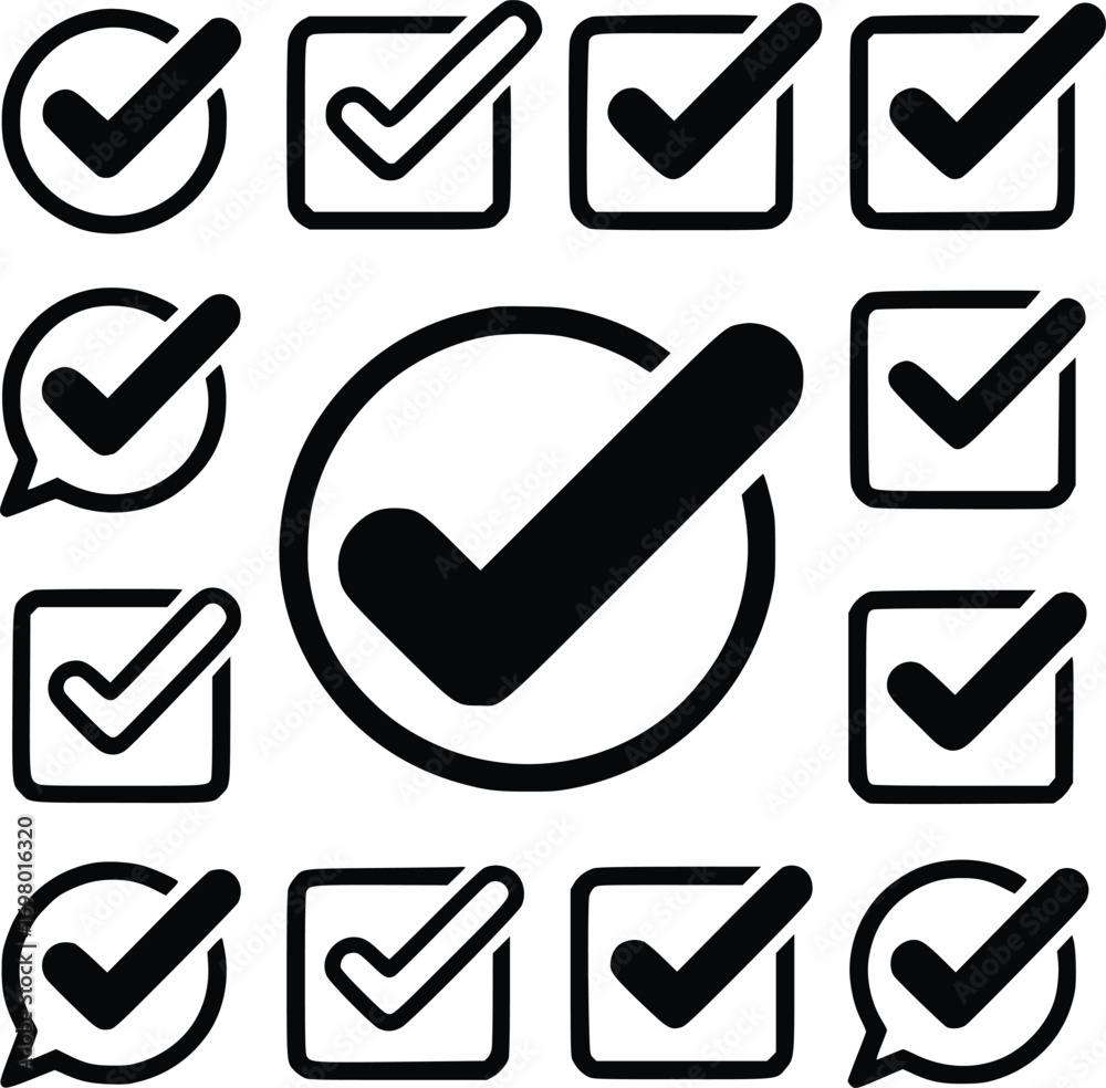 Minimalist Check Mark Icon Set with Square Box – Vector Symbols for UI ...