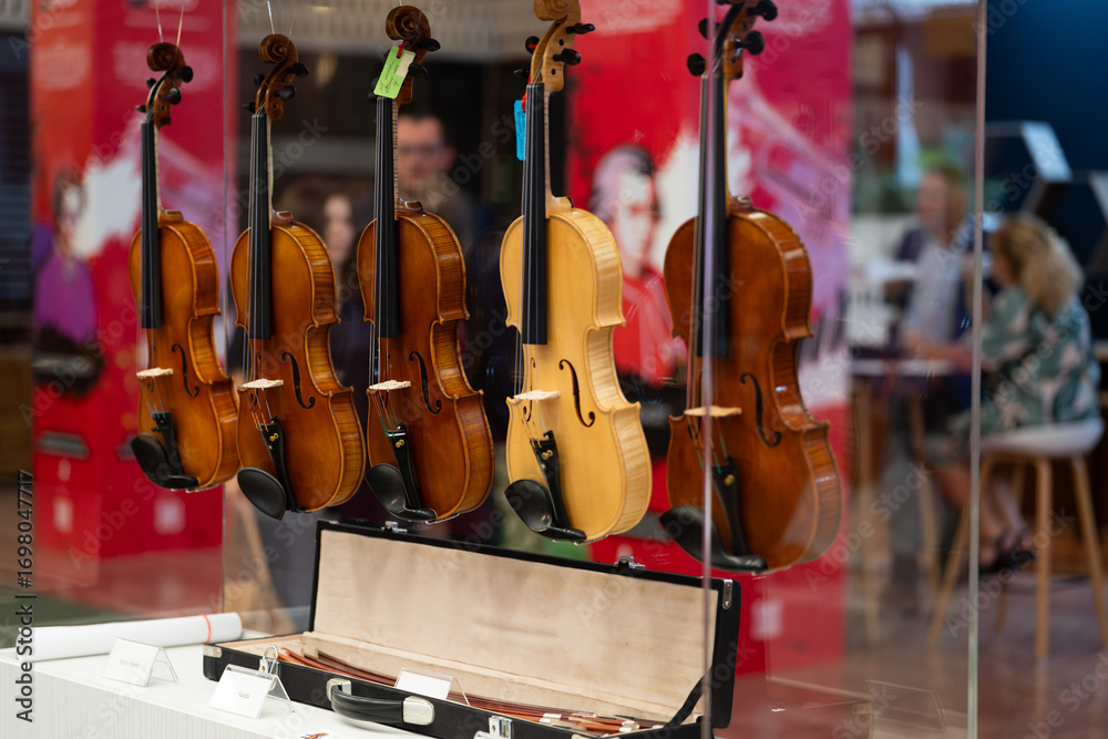 Bucharest Romania 11 September 2025.Violins on display at the George ...