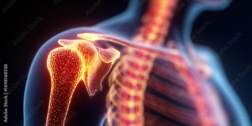 Highlighted shoulder joints in human body anatomy with focus on pain ...