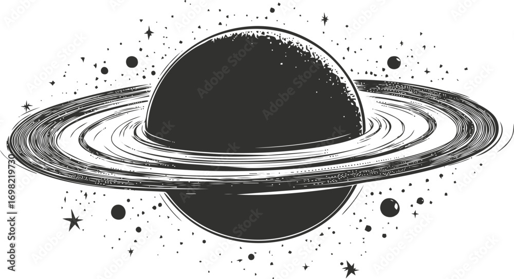 Saturn vector sketch hand drawn line art on icon, saturn planet with ...