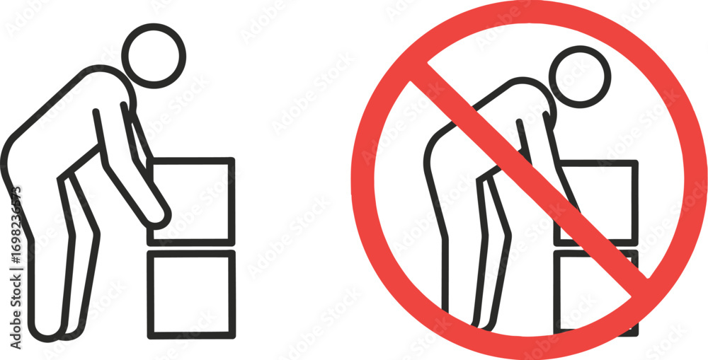 Correct and incorrect posture for lifting heavy objects, showing safe ...