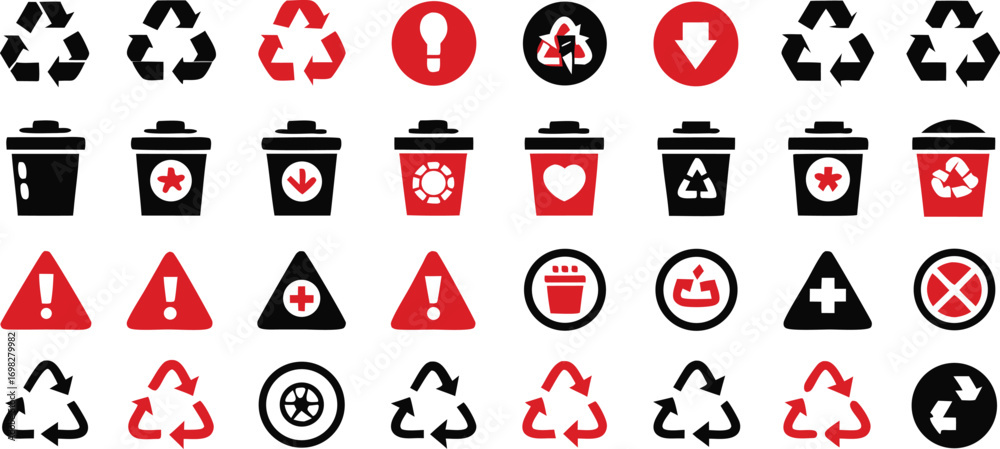 Стоковий вектор Vector illustration set of recycling symbols and waste ...